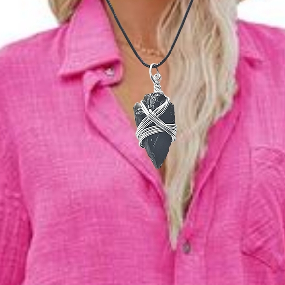 Accessories | Handwired Obsidian Arrowhead Pendant With Black ...